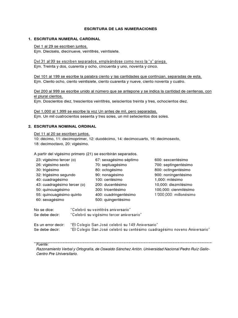 Escritura de Números y Aniversarios | PDF