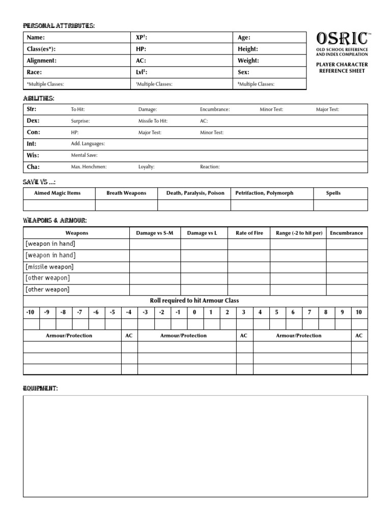 OSRIC Cs Form Fillable | Download Free PDF | Role Playing Games | Weaponry