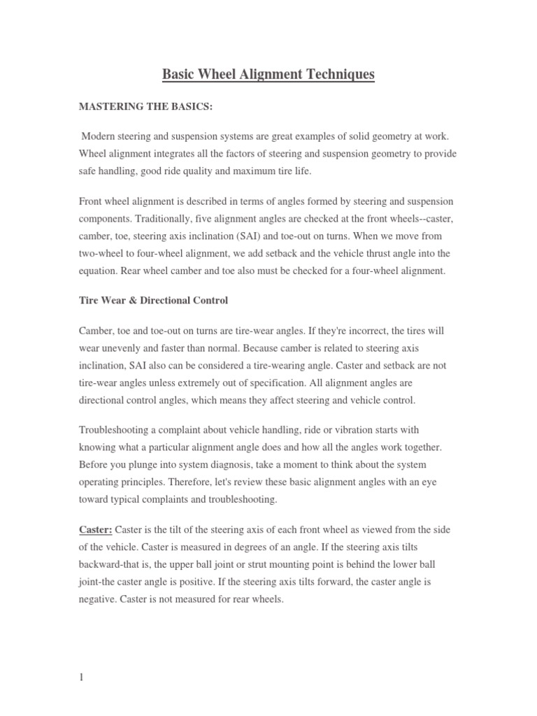 Basic Wheel Alignment Techniques: Mastering The Basics | PDF | Steering ...