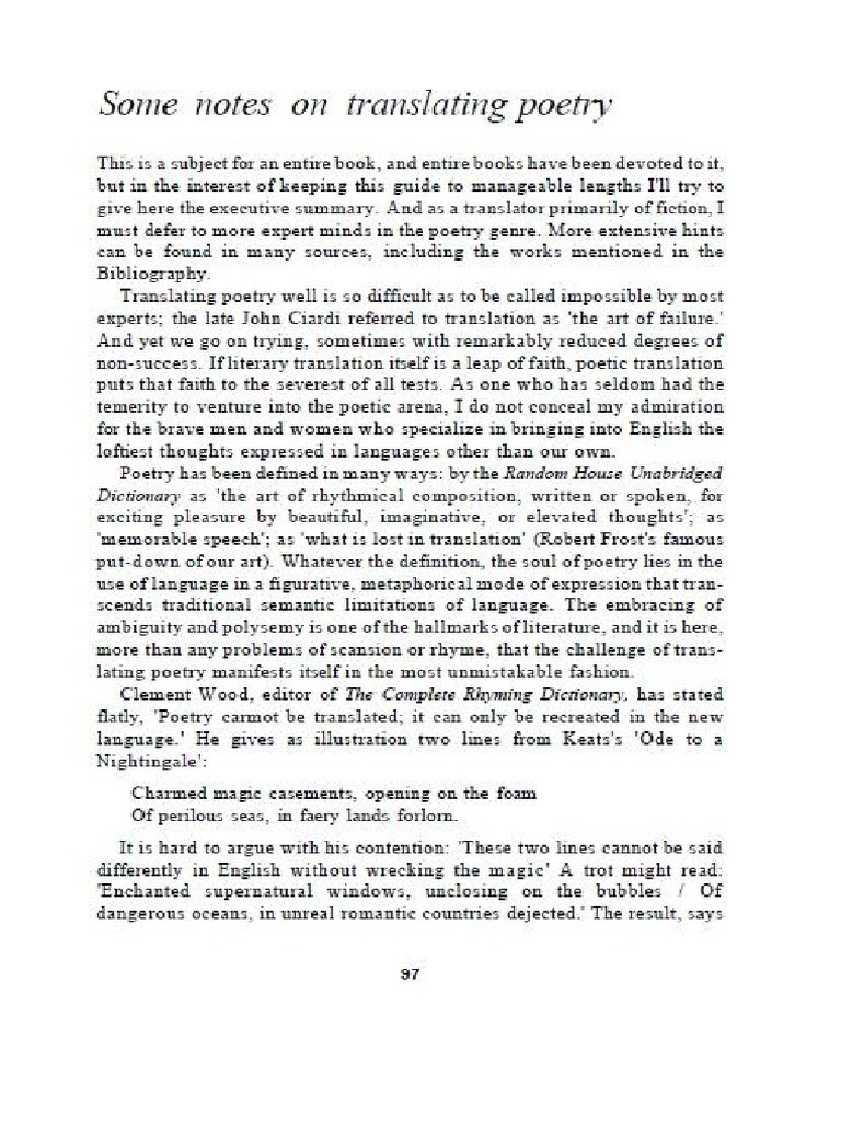 Notes On Translating Poetry | PDF