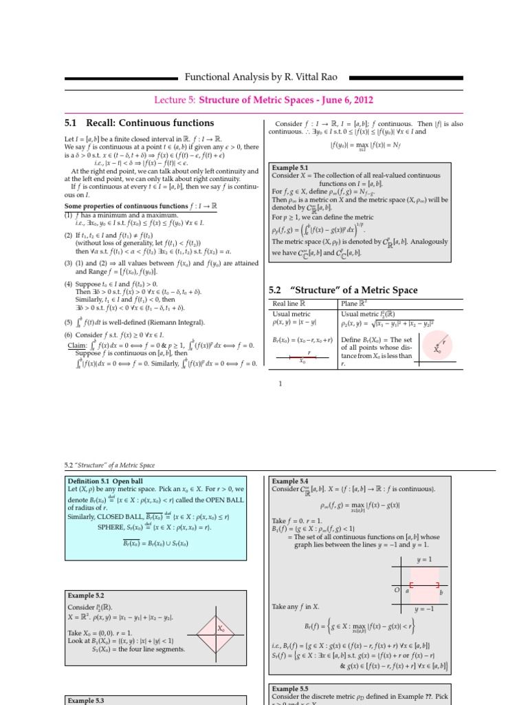 Lecture 5: Structure of Metric Spaces - June 6, 2012: Functional Analysis by R. Vittal Rao | PDF ...