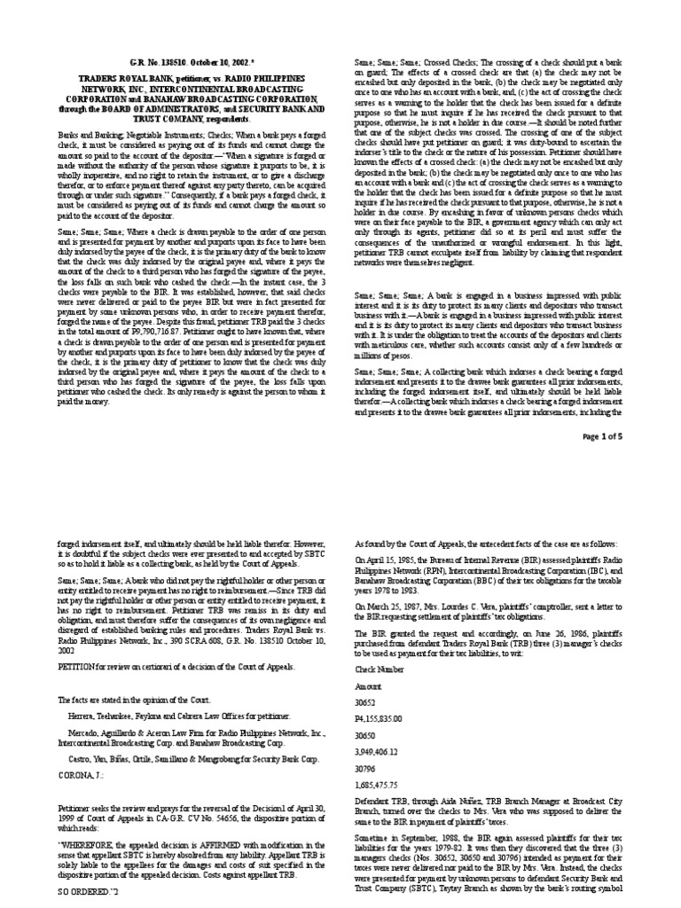 Traders Royal Bank V RPN | PDF | Cheque | Payments