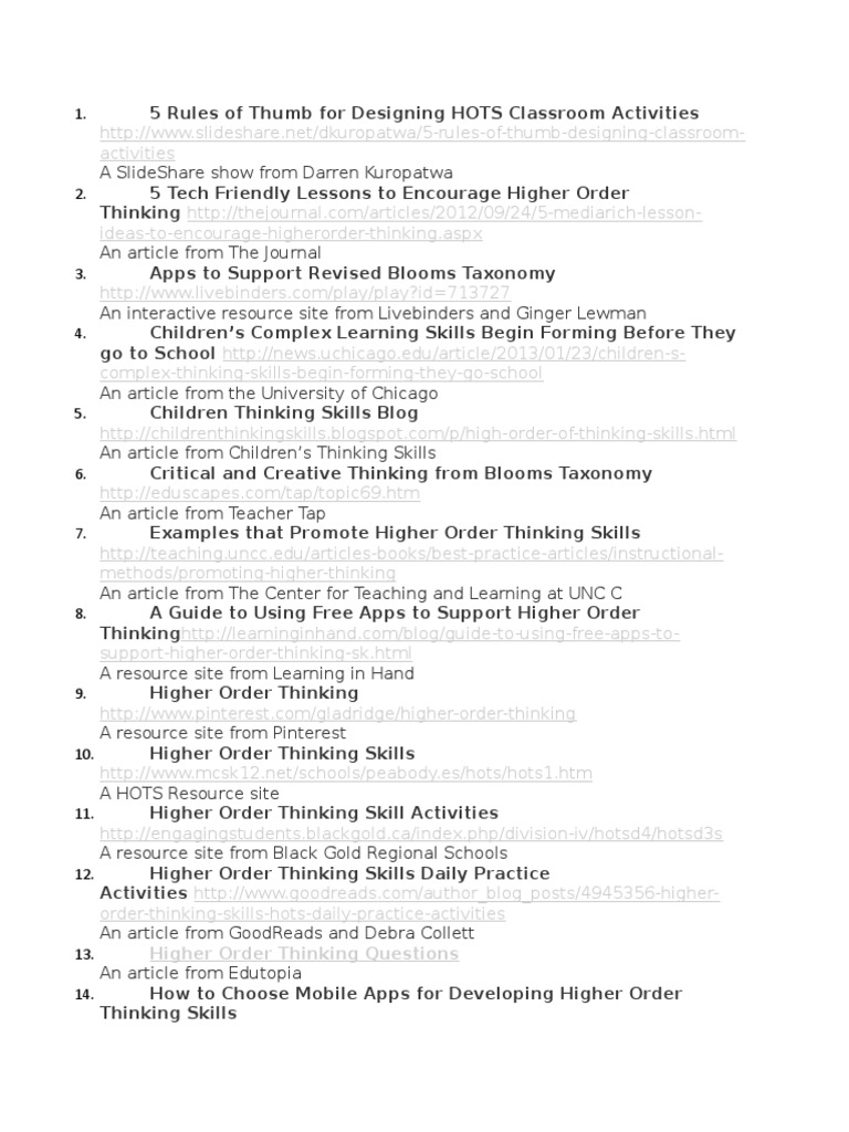Higher Order Thinking Questions | PDF | Reading (Process) | Learning