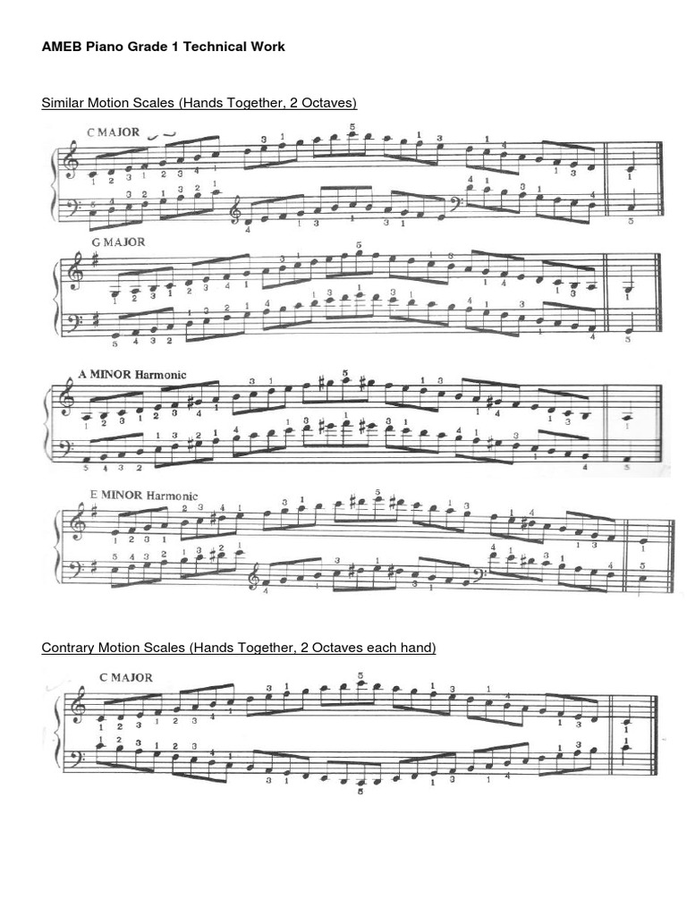 AMEB Grade 1 Piano Technical Work | PDF