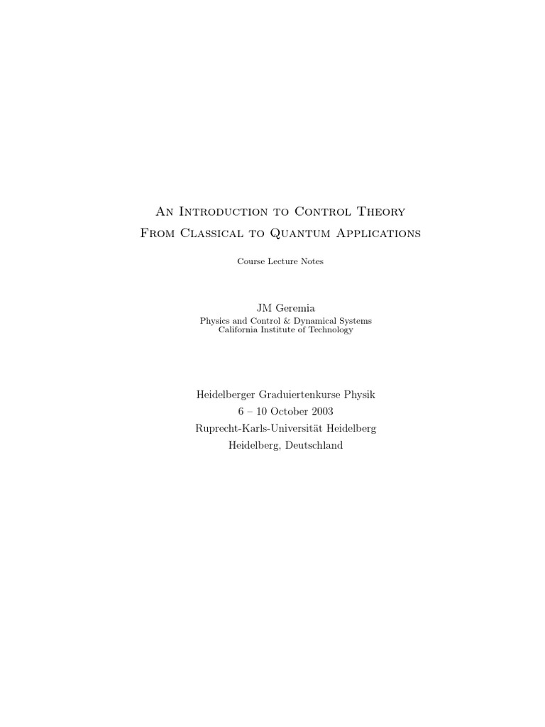 Introduction to Control Theory Basics | PDF | Control Theory | Quantum ...