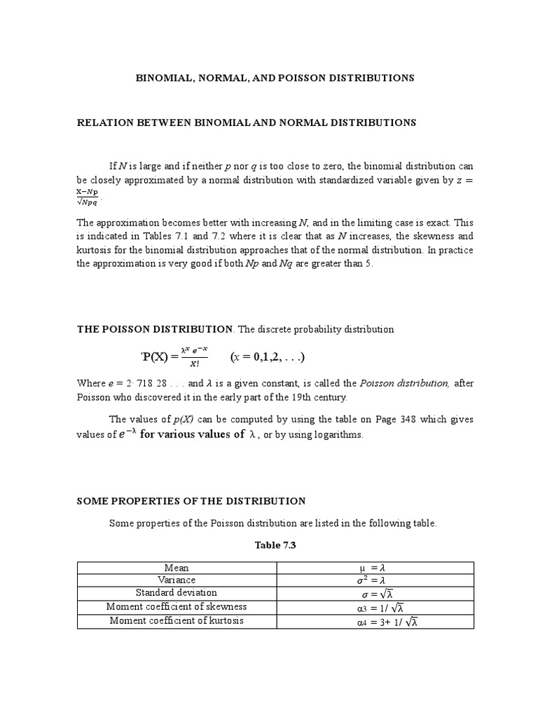 Chapter 7 Binomial, Normal, and Poisson Distributions | PDF | Poisson ...