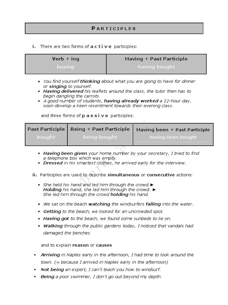 PARTICIPLES EXPLAINED | PDF | Syntax | Grammar
