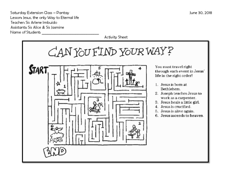 Activity Sheet - Jesus The Only Way1 | PDF