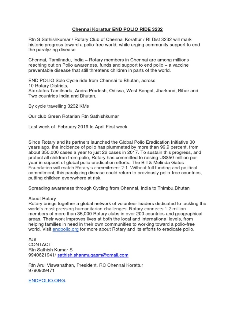 Chennai Korattur End Polio Ride 3232 | PDF