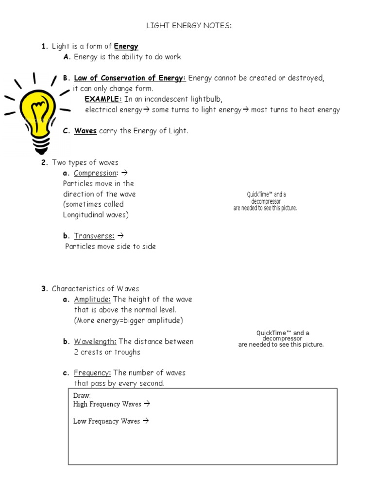 Notes Light Energy | PDF | Light | Waves