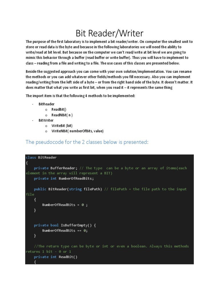 Lab 1 - CCSD - BitReaderWriter | PDF | Integer (Computer Science) | Bit