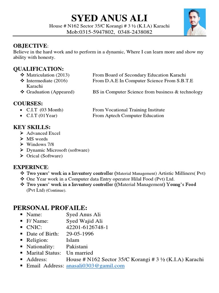 New CV Syed Anus Ali | PDF