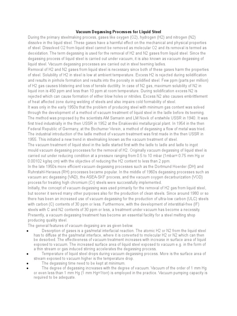 Vacuum Degassing Processes For Liquid Steel | PDF | Vacuum | Steelmaking