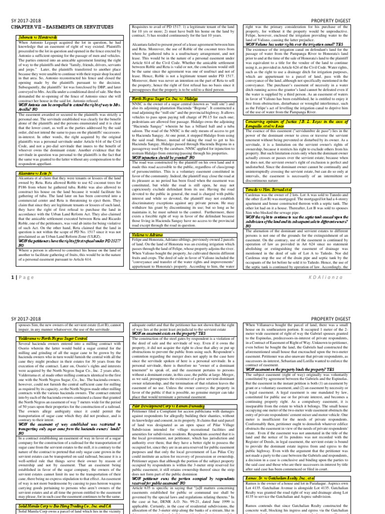 Property Law Finals Case Digests | PDF | Easement | Real Property
