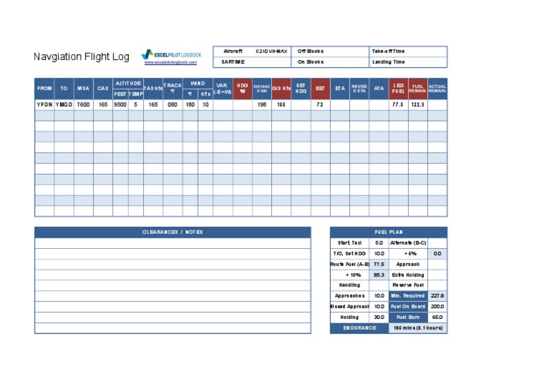 Excelpilotlogbook Navigation Log V1.01 | PDF | Aviation Accidents And ...