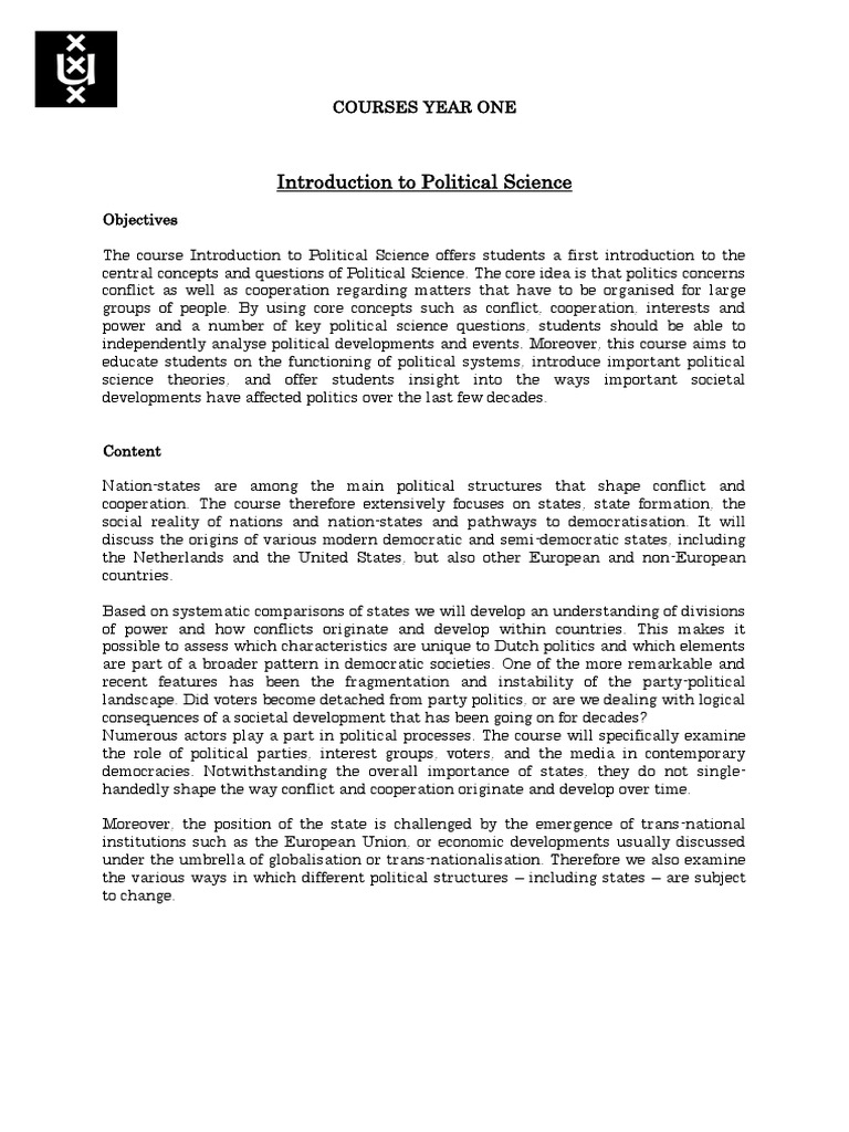 Introduction To Political Science: Courses Year One | PDF | Political ...
