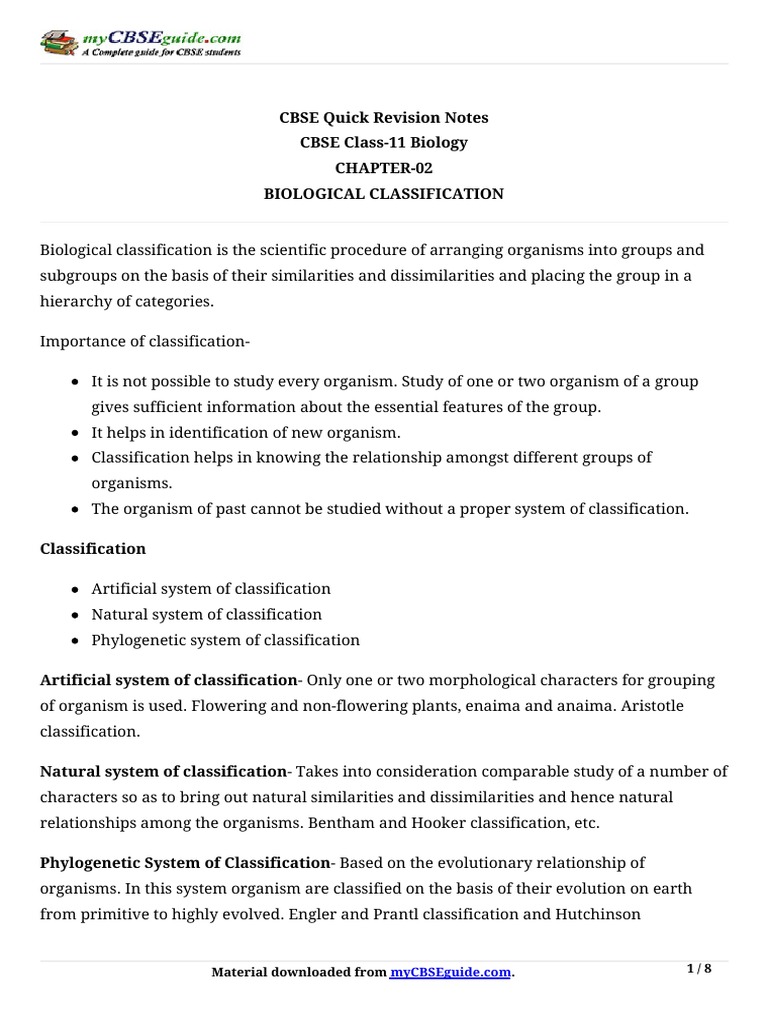11 Biology Notes Ch02 Biological Classification Pdf Taxonomy