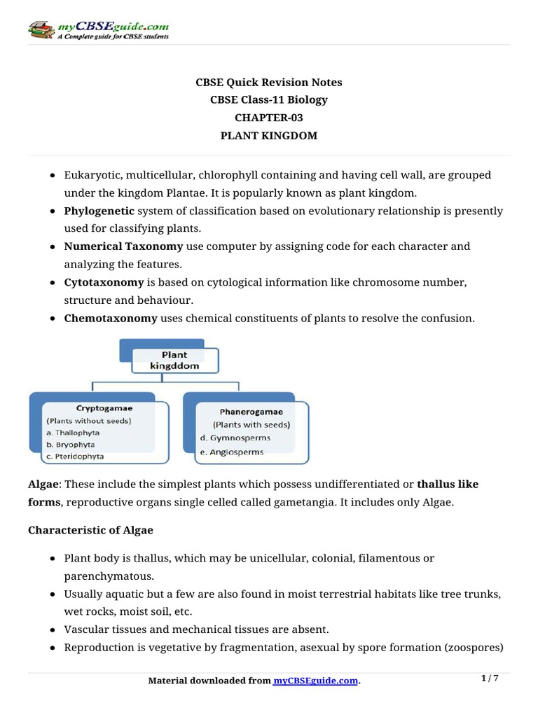 11 Biology Notes Ch03 Plant Kingdom | PDF | Biological Processes ...