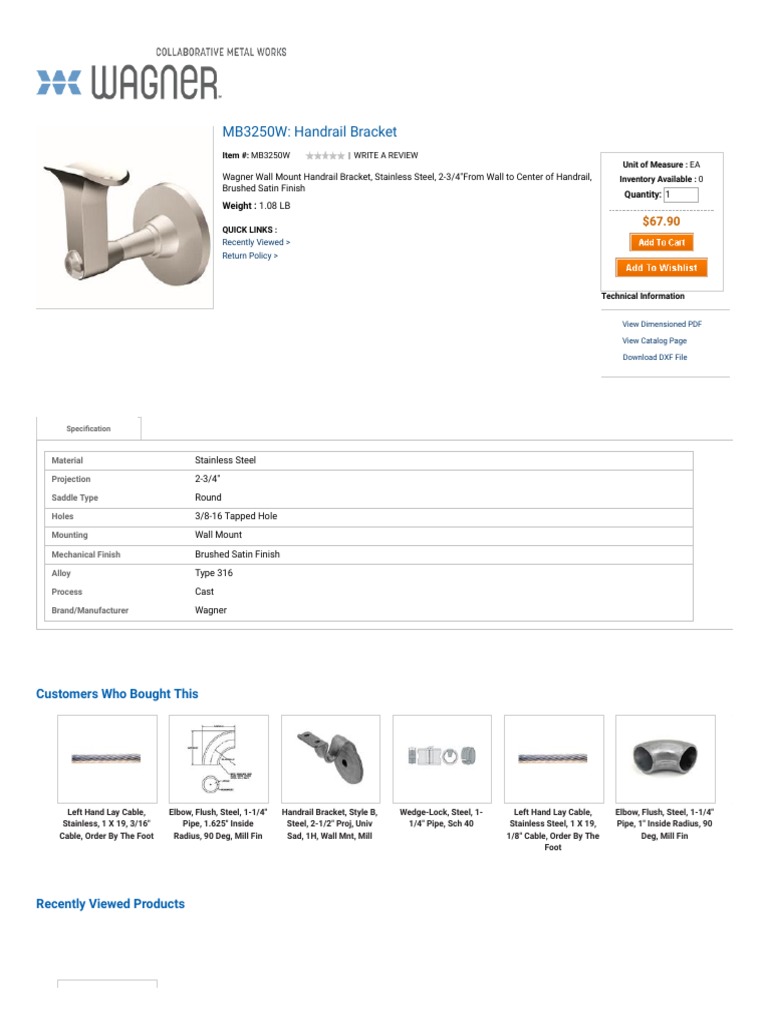 Wagner Stainless Steel Handrail Bracket | PDF | Stainless Steel | Pipe ...