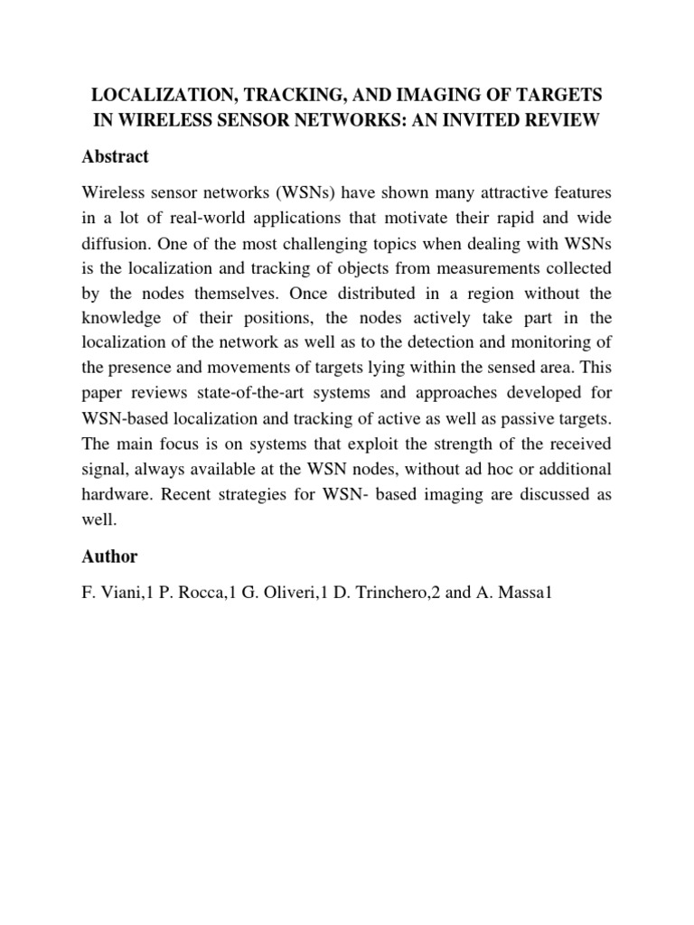 Localization, Tracking, and Imaging of Targets in Wireless Sensor Networks: An Invited Review ...