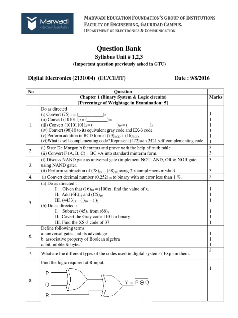 Unit-1-2-3 Question Bank DEC 2131004 | PDF | Binary Coded Decimal | Boolean Algebra