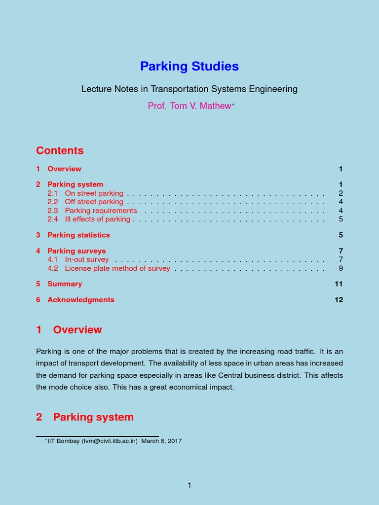 Parking Studies: Lecture Notes in Transportation Systems Engineering ...