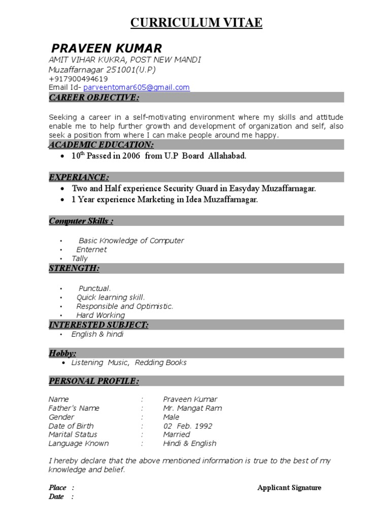 Curriculum Vitae: Praveen Kumar | PDF