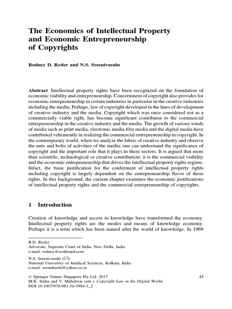 The Economics of Intellectual Property and Economic Entrepreneurship ...