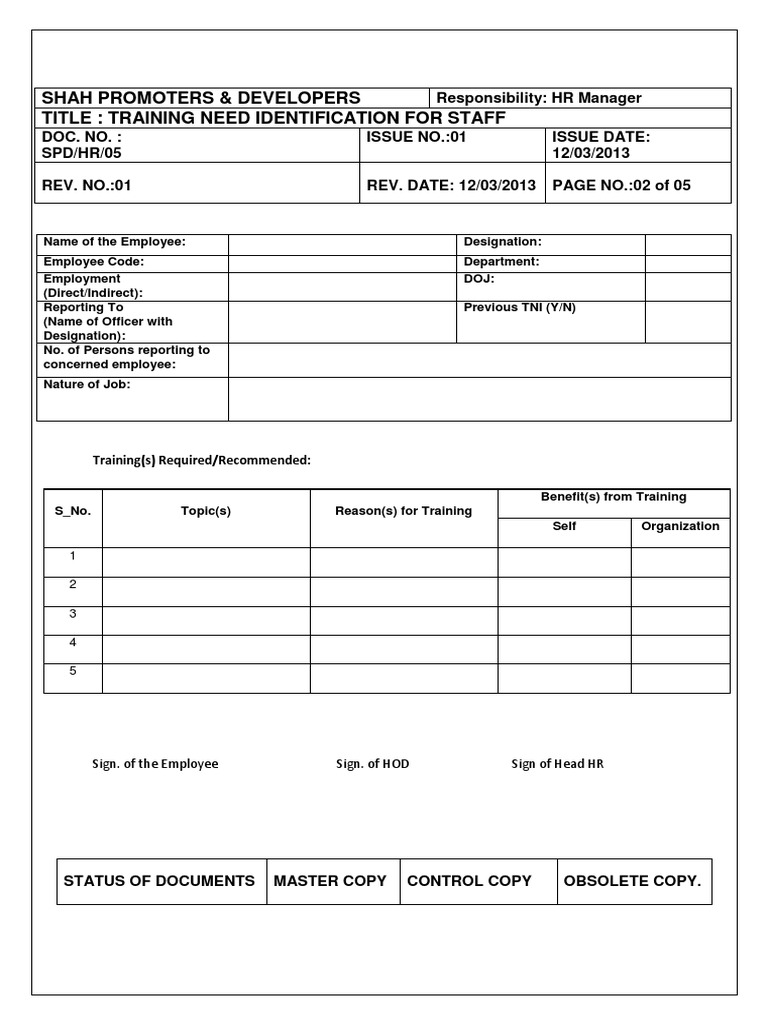 Training Need Identification For Staff | PDF | Employment | Business