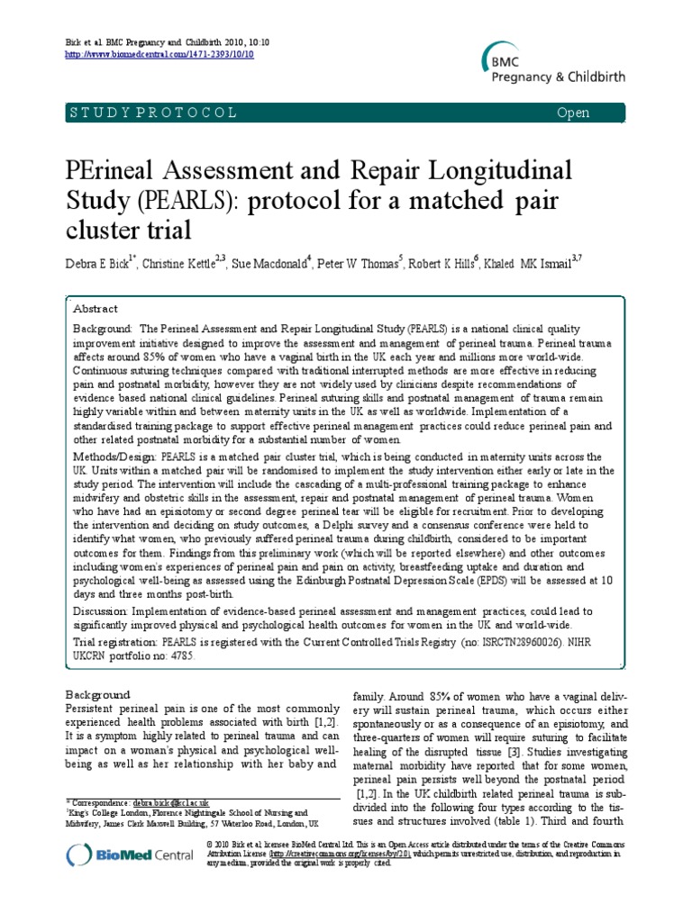 Perineal Assessment and Repair Longitudinal Study (Pearls) : Protocol ...