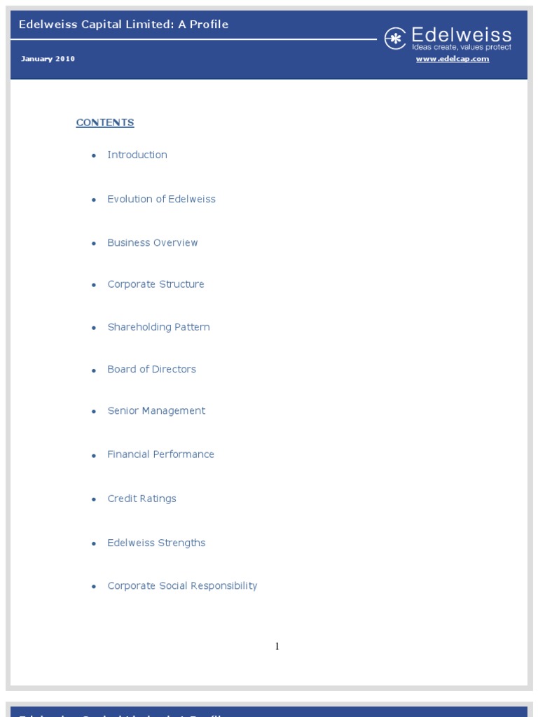Edelweiss Profile January01 2010 | PDF | Investment Banking | Employee ...