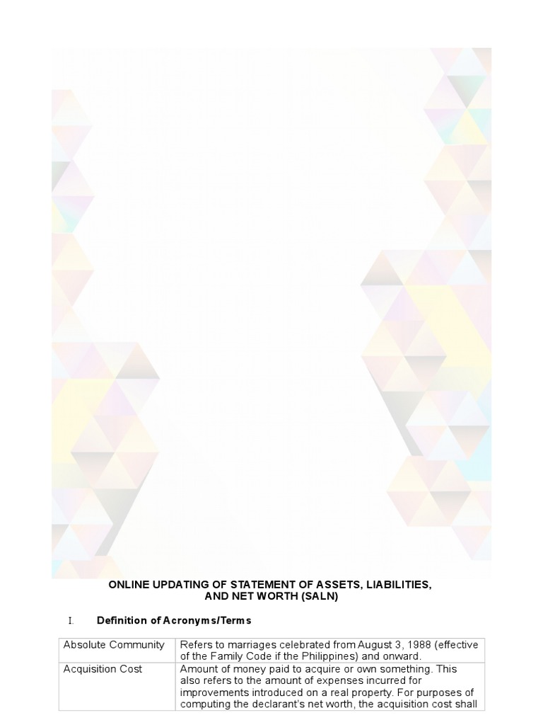 Online Updating of Statement of Assets, Liabilities, and Net Worth ...