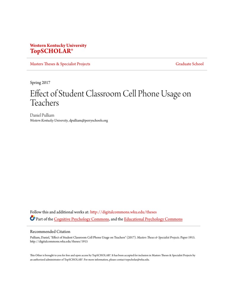 Effect of Student Classroom Cell Phone Usage On Teachers | PDF | Survey ...