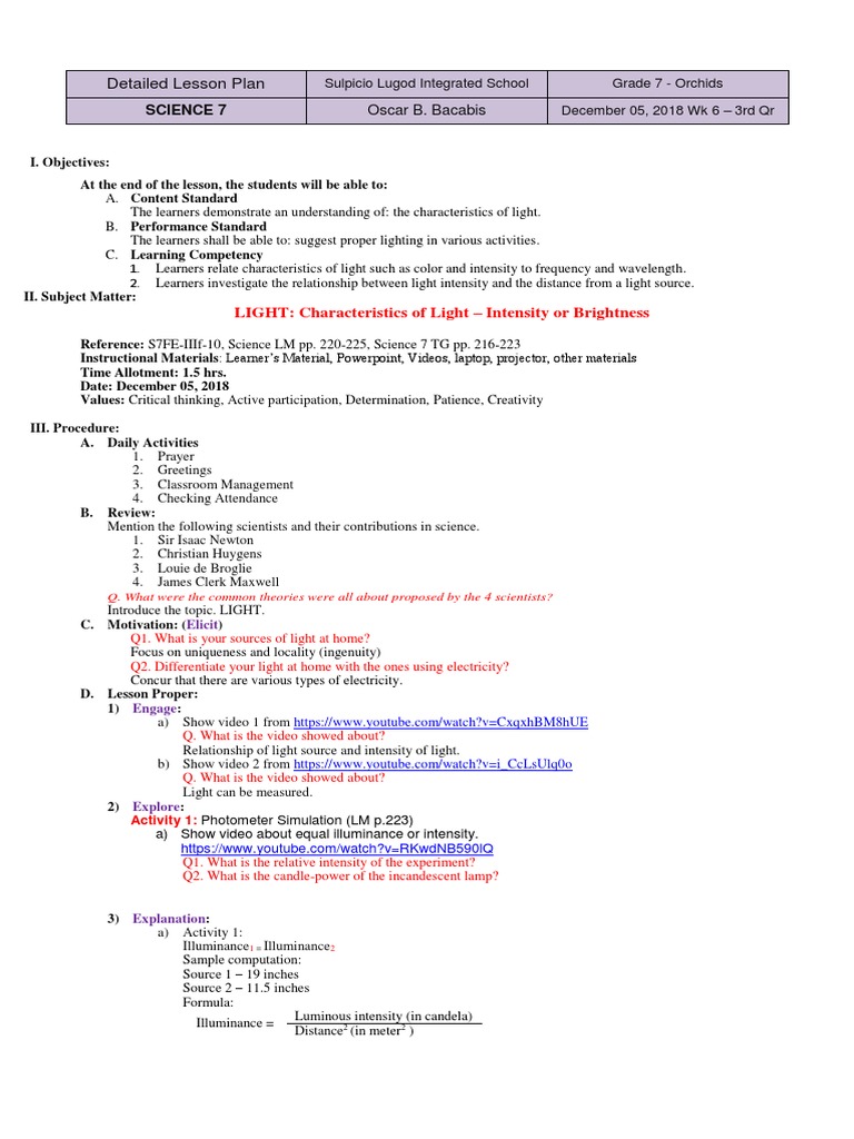 DLP Science 7 3rd Quarter Light | PDF | Light | Incandescent Light Bulb