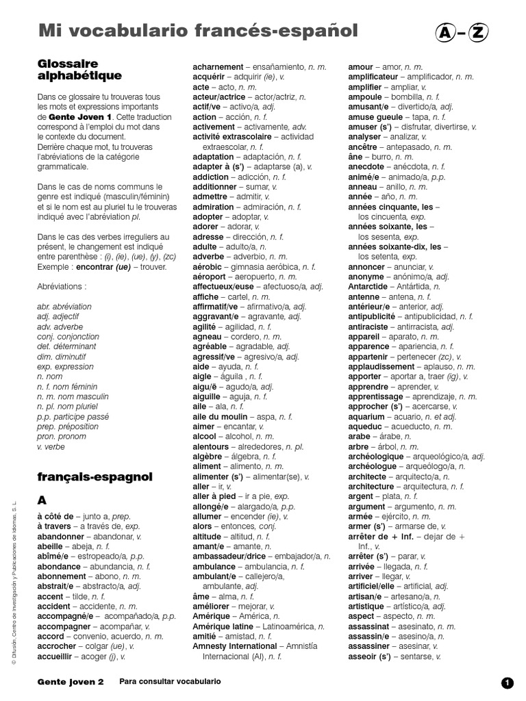 Vocabulario Frances 1 PDF | PDF | Genre grammatical