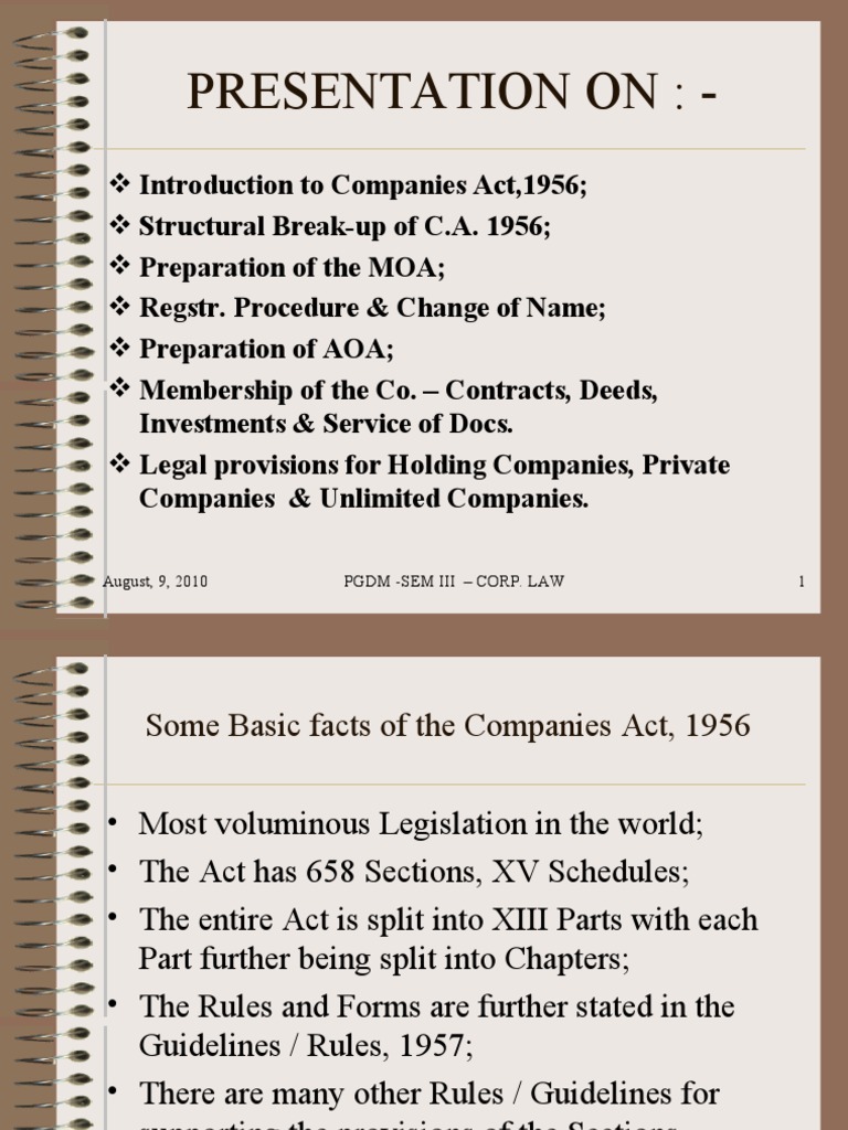 Companies Act 1956: PGDM Corp Law | PDF | International Financial ...