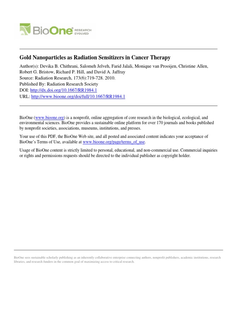 Gold Nanoparticles As Radiation Sensitizers in Cancer Therapy | PDF ...
