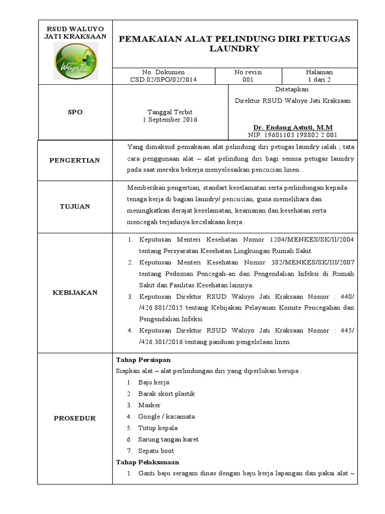 SOP Pemakaian APD Petugas Laundry | PDF | Kesehatan Holistik ...