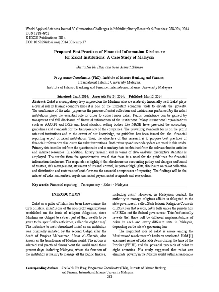 Best Practices of Zakat | PDF | Internal Control | Accounting