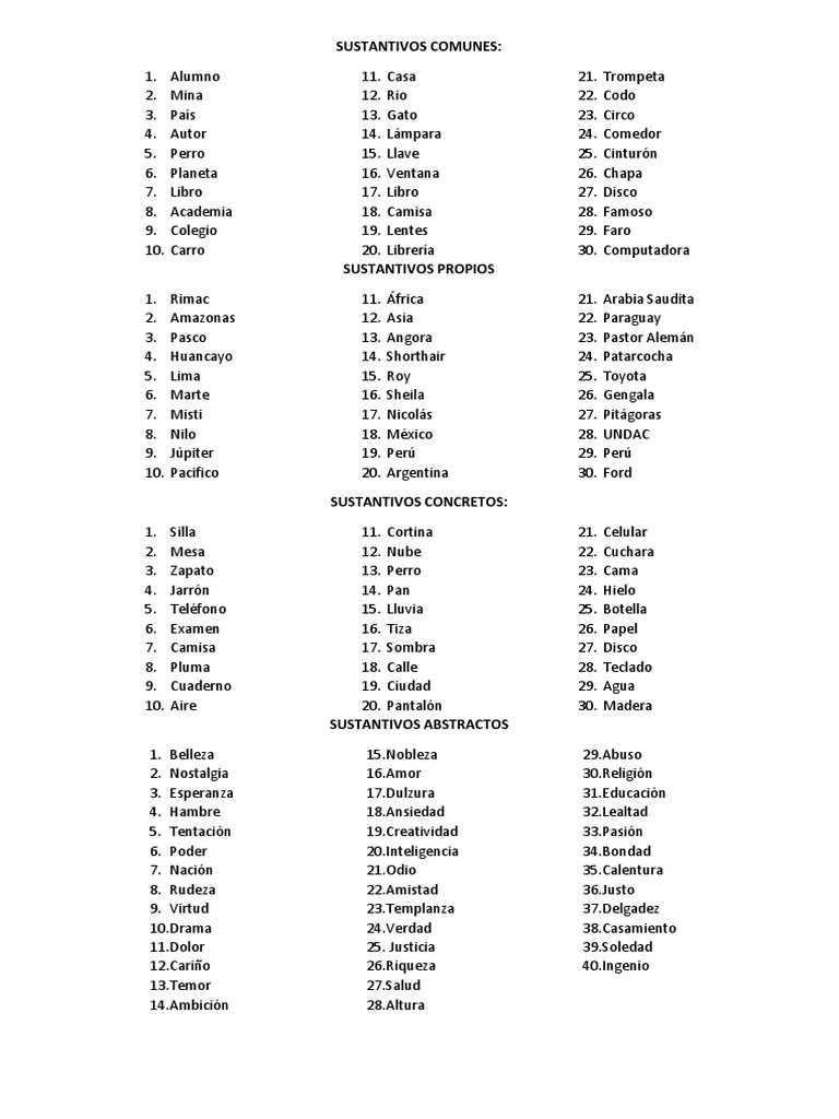 Sustantivos Comunes | PDF | Naturaleza