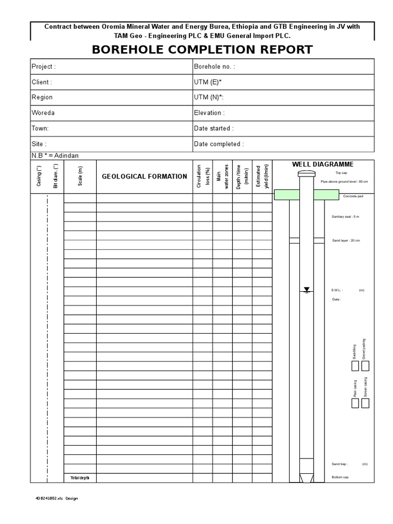 Form 8 - BH Completion Report Revised | PDF | Casing (Borehole) | Sand