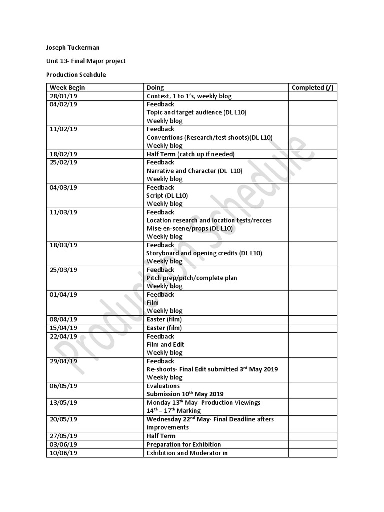 FMP Production Schedule | PDF