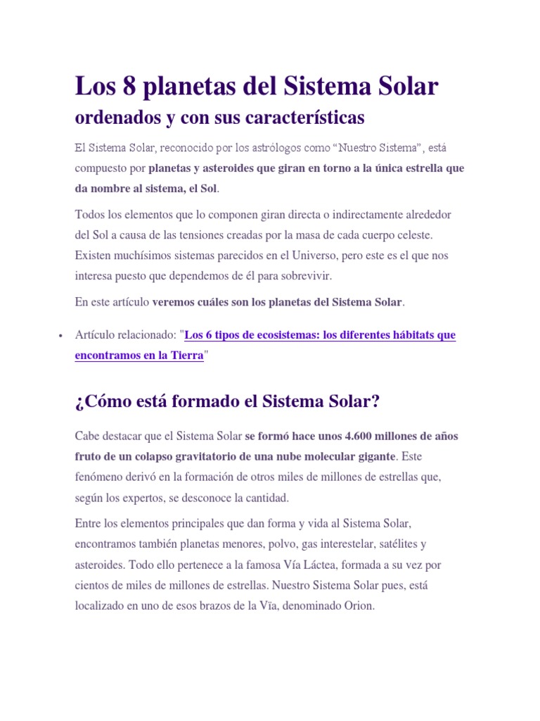 Los 8 Planetas del Sistema Solar para Niños | PDF | Sistema solar | Neptuno