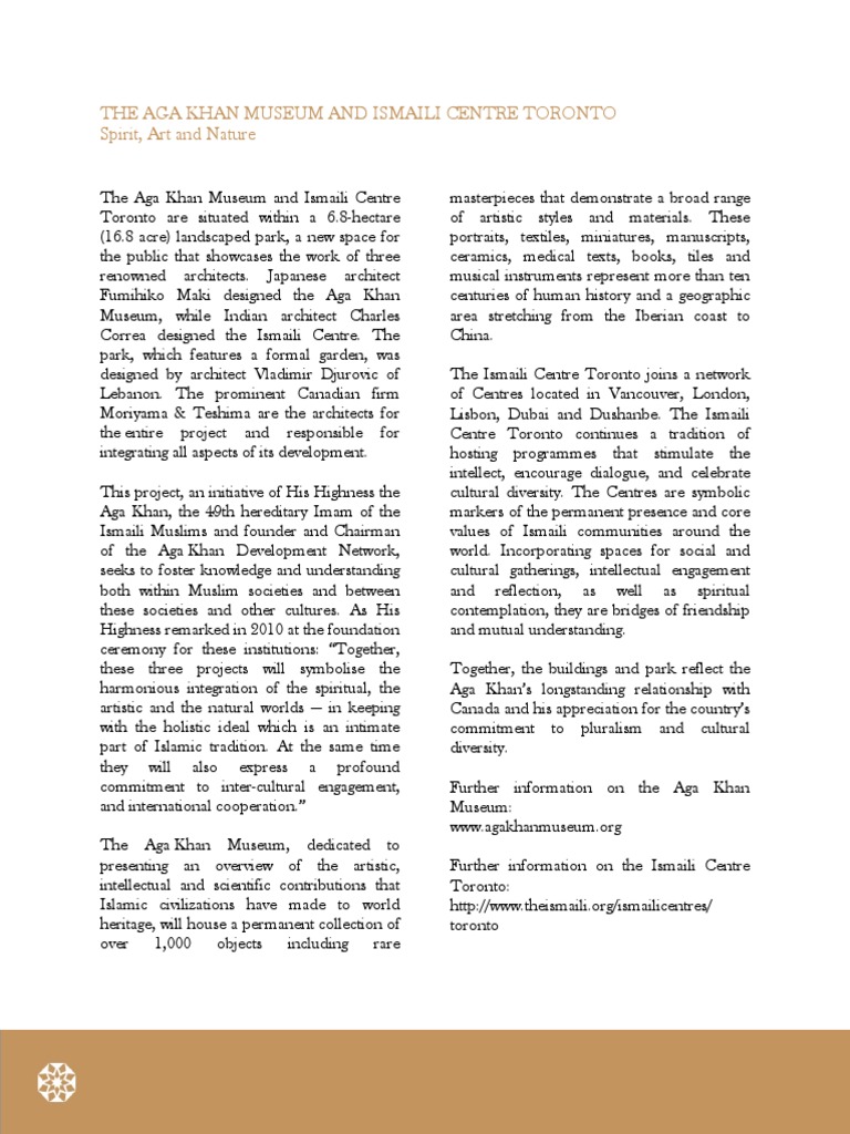 The Aga Khan Museum and Ismaili Centre Toronto | PDF | Isma'ilism | Museum