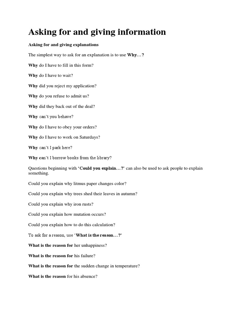 Asking and Explaining Information | PDF | Home & Garden
