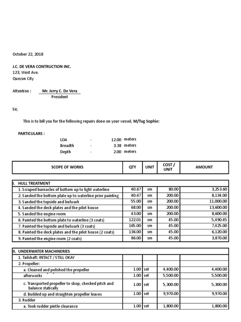 Sample Billing For Ship Repair | PDF | Deck (Ship) | Ships