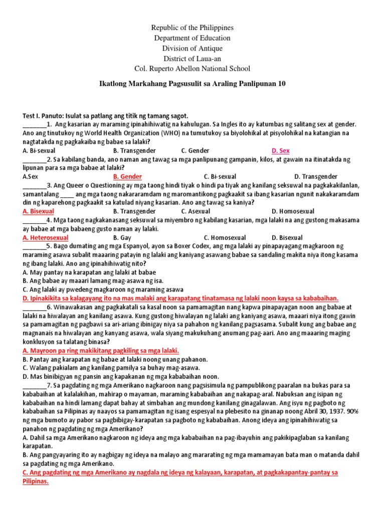 3rd Final Exam In Ap10 Pdf