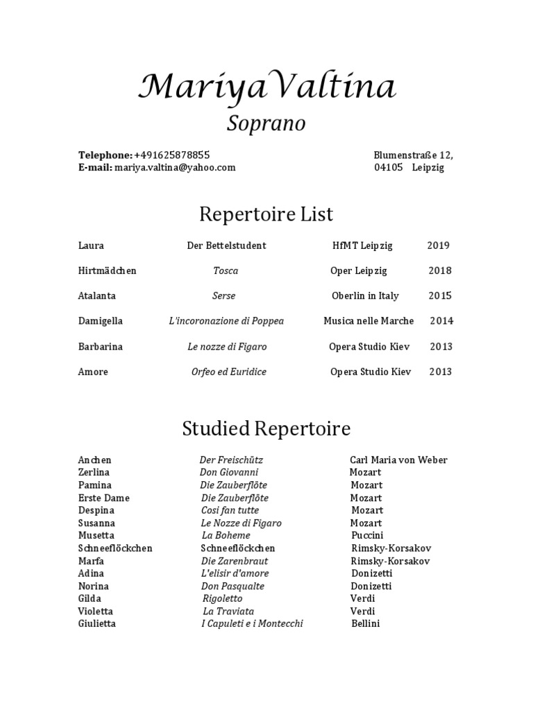 Repertoire List | PDF