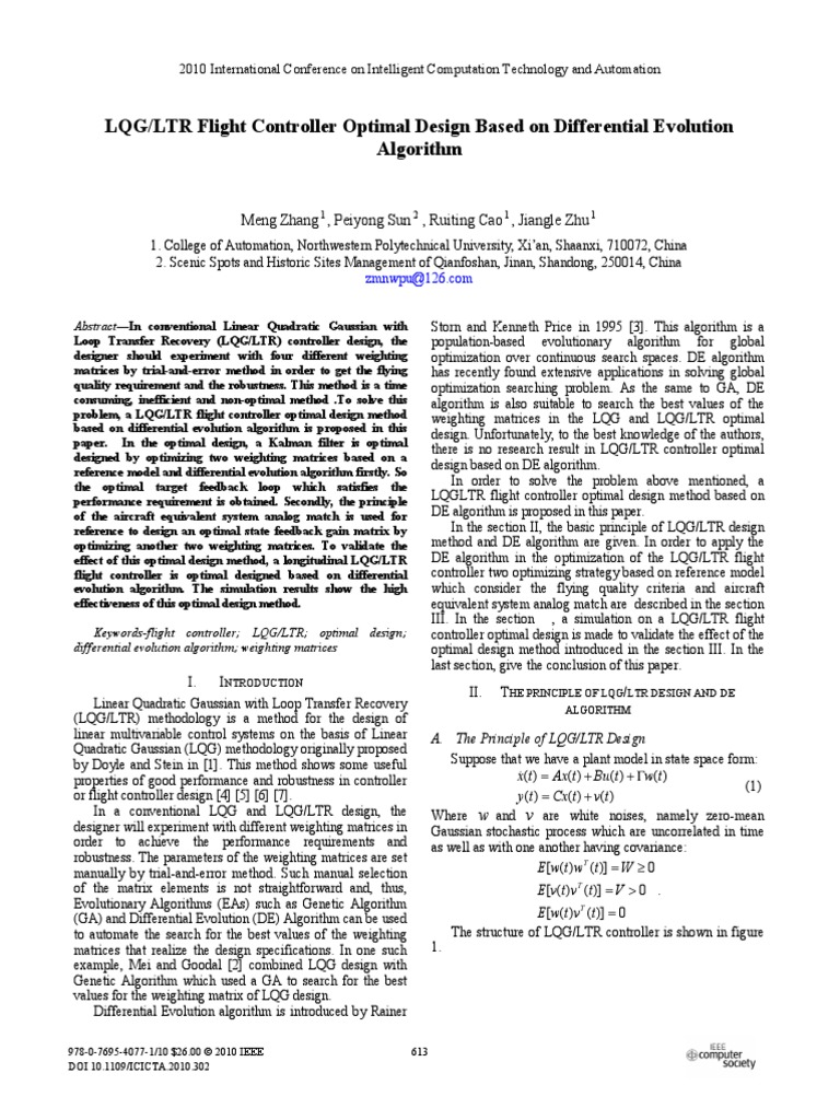 LQG/LTR Flight Controller Optimal Design Based On Differential Evolution Algorithm | PDF ...