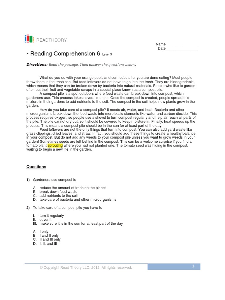 Reading Comprehension I | PDF | Compost | Biodegradation